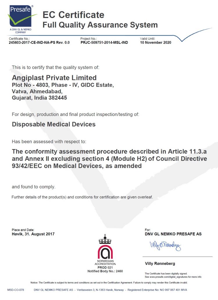 Quality Assurance & Certification - Angiplast Pvt. Ltd.